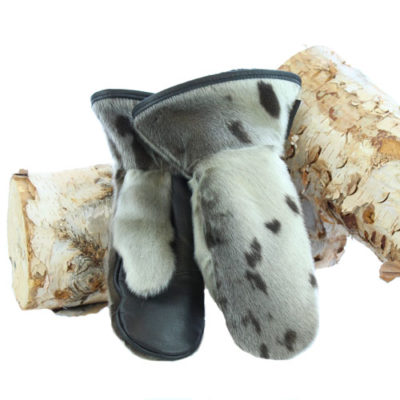 Seal skin mittens with black leather in the Deluxe model | FG